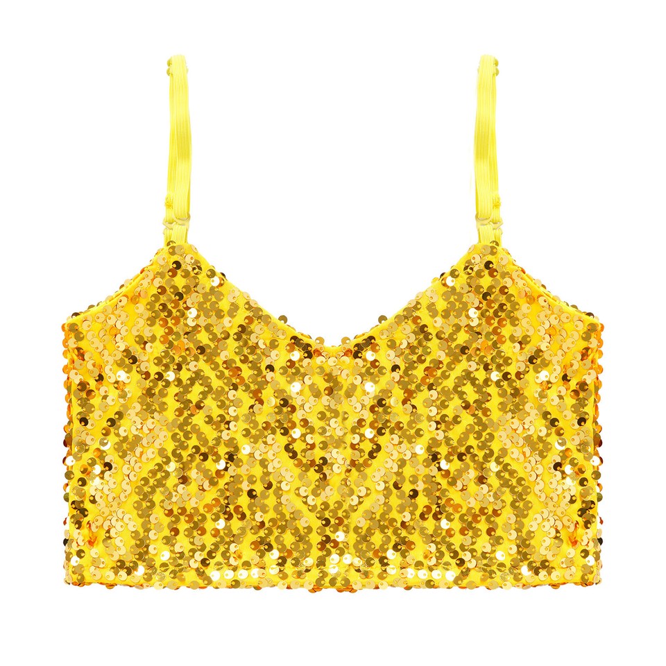 Kids Girls Stylish Adjustable Spaghetti Shoulder Straps Shiny Sequins ...