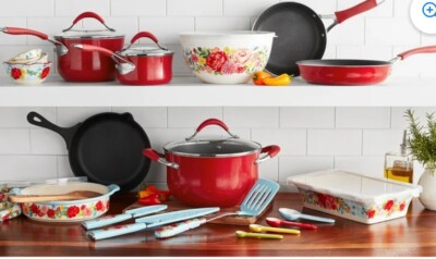 New PIONEER WOMAN 30-Piece Nonstick Cookware Bakeware Set Red Sweet ...