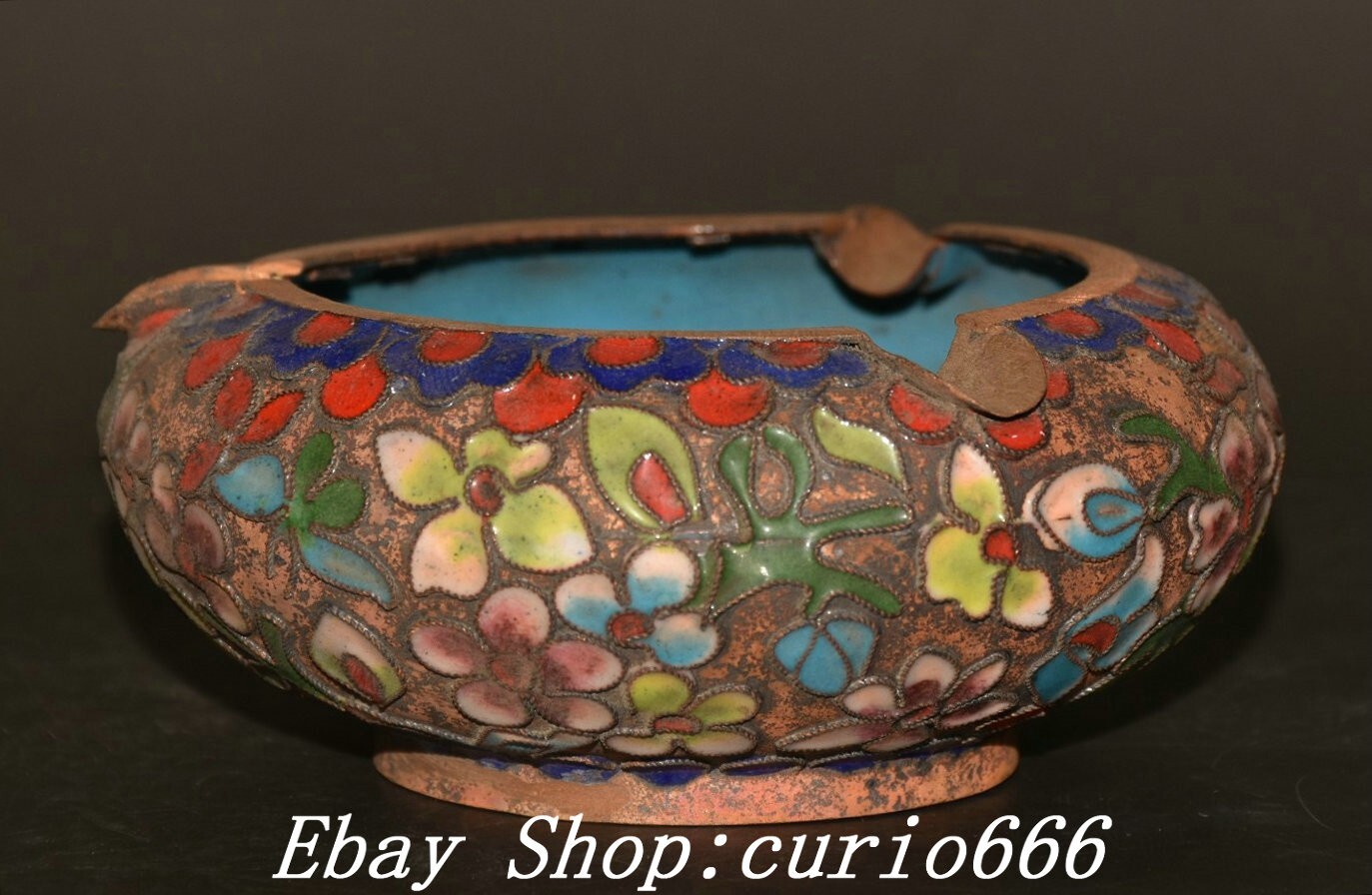 4'' Old Dynasty Purple Copper Color Painting Flower Pattern Pen Washing ...