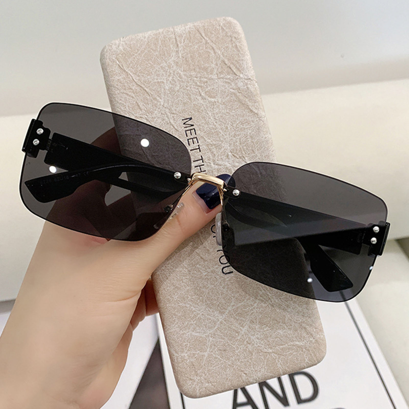 Rimless Gradient Lens Women Sunglasses Fashion Frameless Tinted Glasses ...