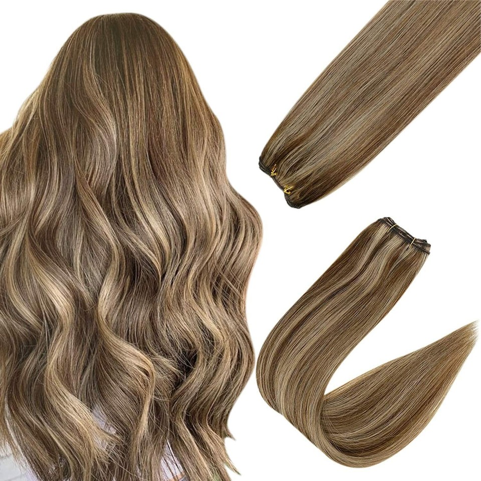 Full Head Double Weft Sew in Weft Hair Extensions Weave Real Human Hair ...