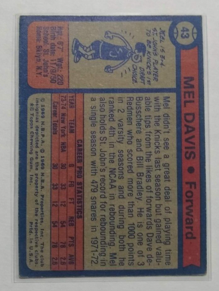 1974-75 Topps Mel Davis Knicks #43 | eBay