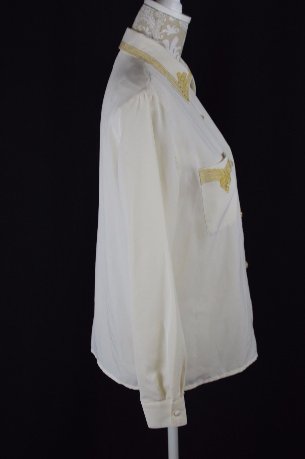 Susan Hutton Womens 10 Ivory Gold Long Sleeve Silky Dress Shirt Blouse ...