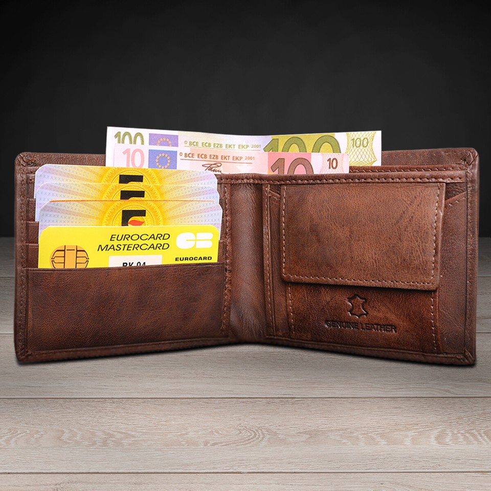 MENS RFID BLOCKING WALLET GENUINE LEATHER BANK CARD HOLDER GIFT UK ...