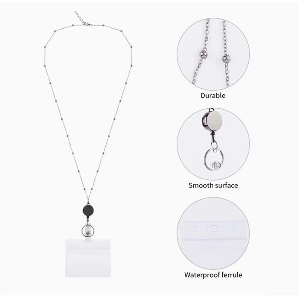 Steel Chain Retractable Reel Clip Badge Holder ID Card Key Neck Strap ...
