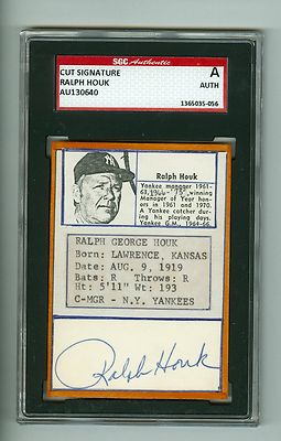 Ralph Houk Autographed NY Yankees homemade baseball Card SGC Authentic ...