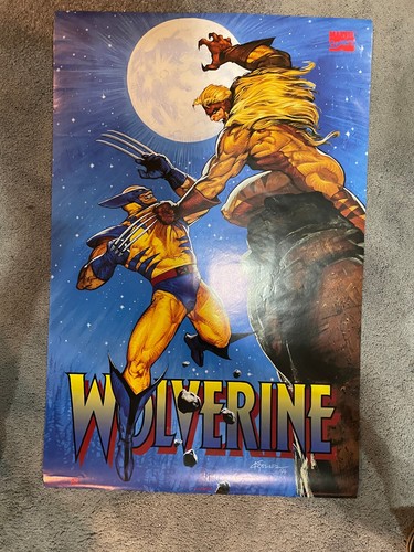 Vintage Marvel Poster 1994 - Wolverine VS Sabertooth Battle Moeller 35" x 23" | eBay