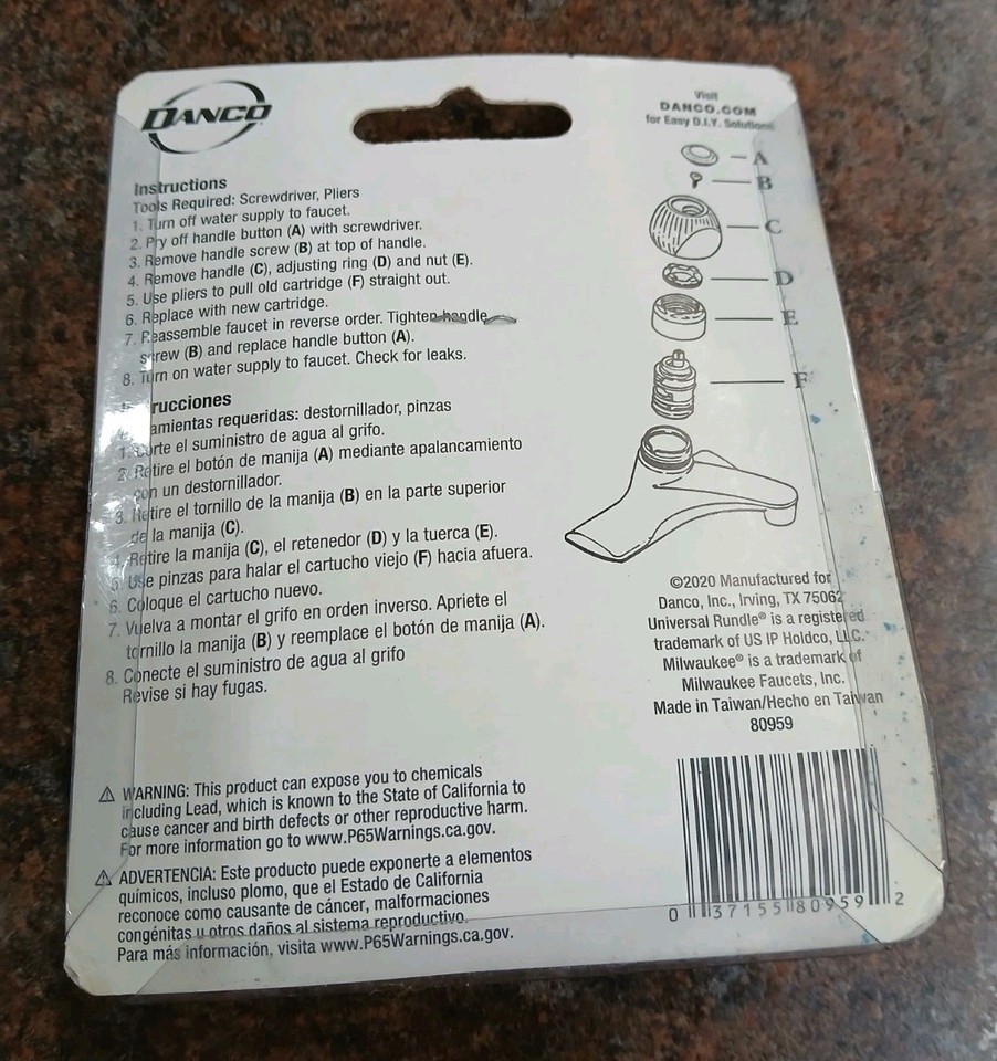 Danco 80959 Universal Rundle UR-1 Cartridge for Single-Handle Faucets ...