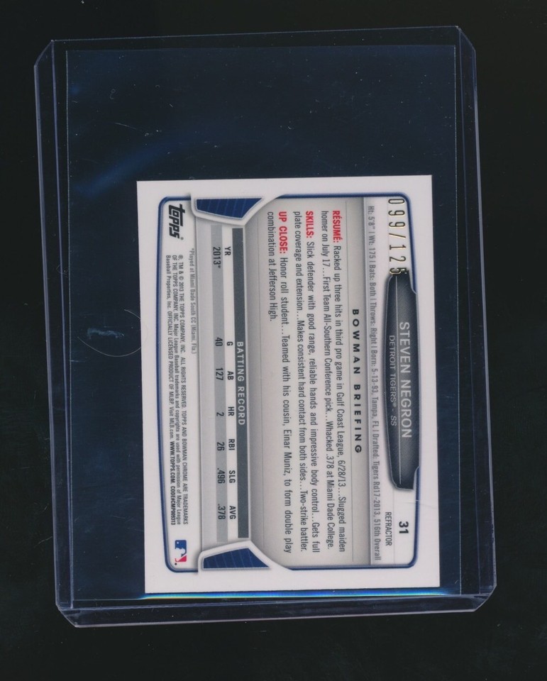 STEVEN NEGRON 2013 BOWMAN CHROME MINI REFRACTOR PARALLEL 099/125 #31 | eBay
