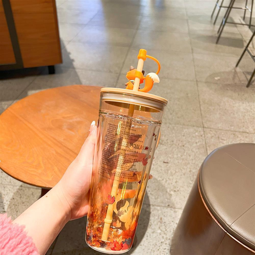 Starbucks Autumn fox Maple Leaf Cup Tumbler Straw 24oz 710ml Set with ...