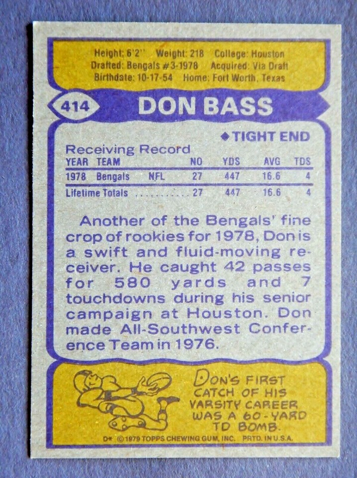 Don Bass #414 Topps 1979 Football Card (Cincinnati Bengals) | eBay