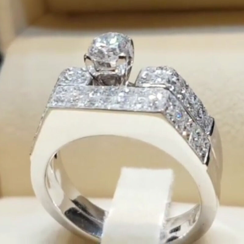 Fashion Women 925 Silver Filled Wedding Set Ring Round Cut Cubic Zircon ...