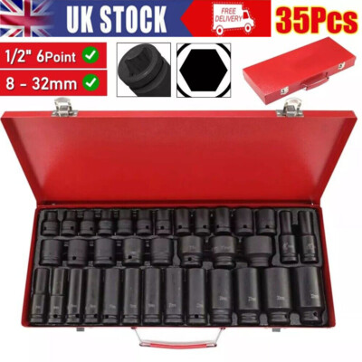 35Pcs DEEP IMPACT Socket Set 1/2" Inch Drive Long Reach Impact Sockets ...