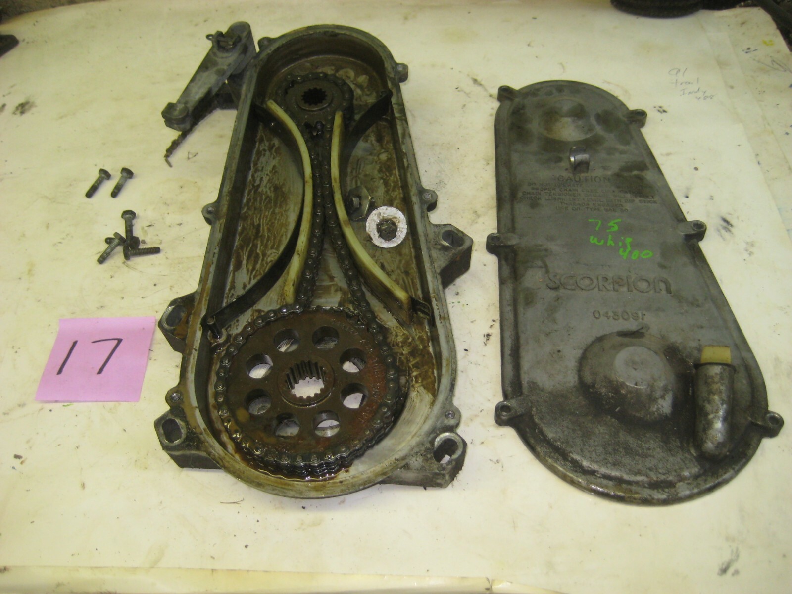 Vintage Snowmobile 1975 Scorpion Whip 400 Chain Case , Chain Gears | eBay