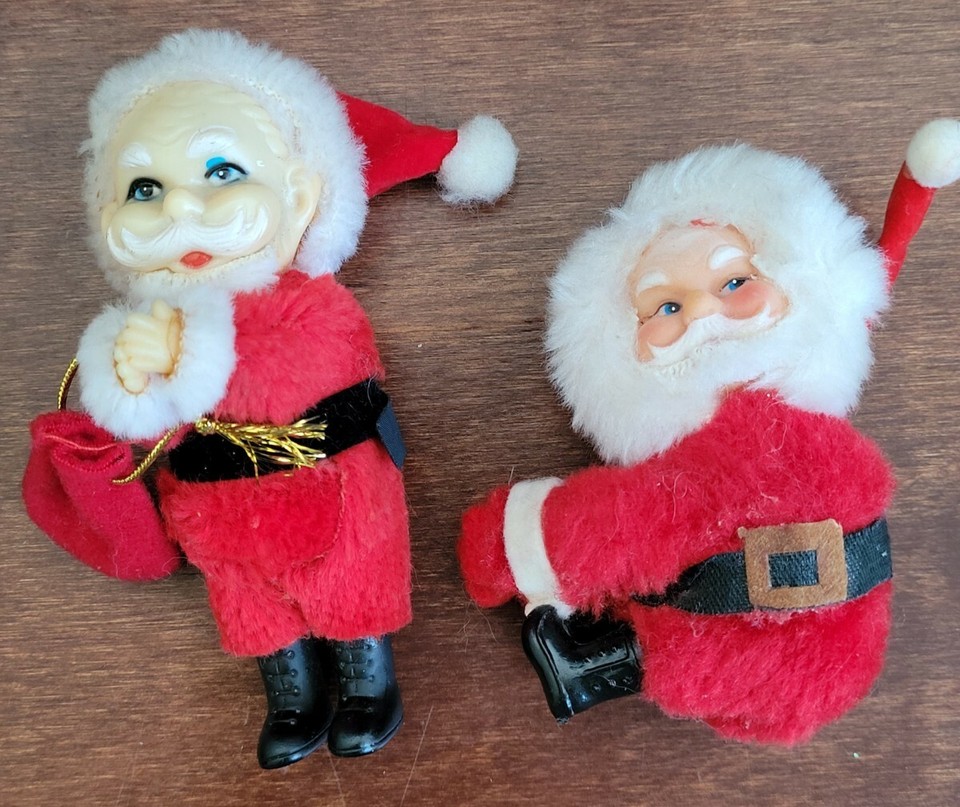 Set of 2 Vintage Plush Santa Claus Clip-on Christmas Tree Hugger ...