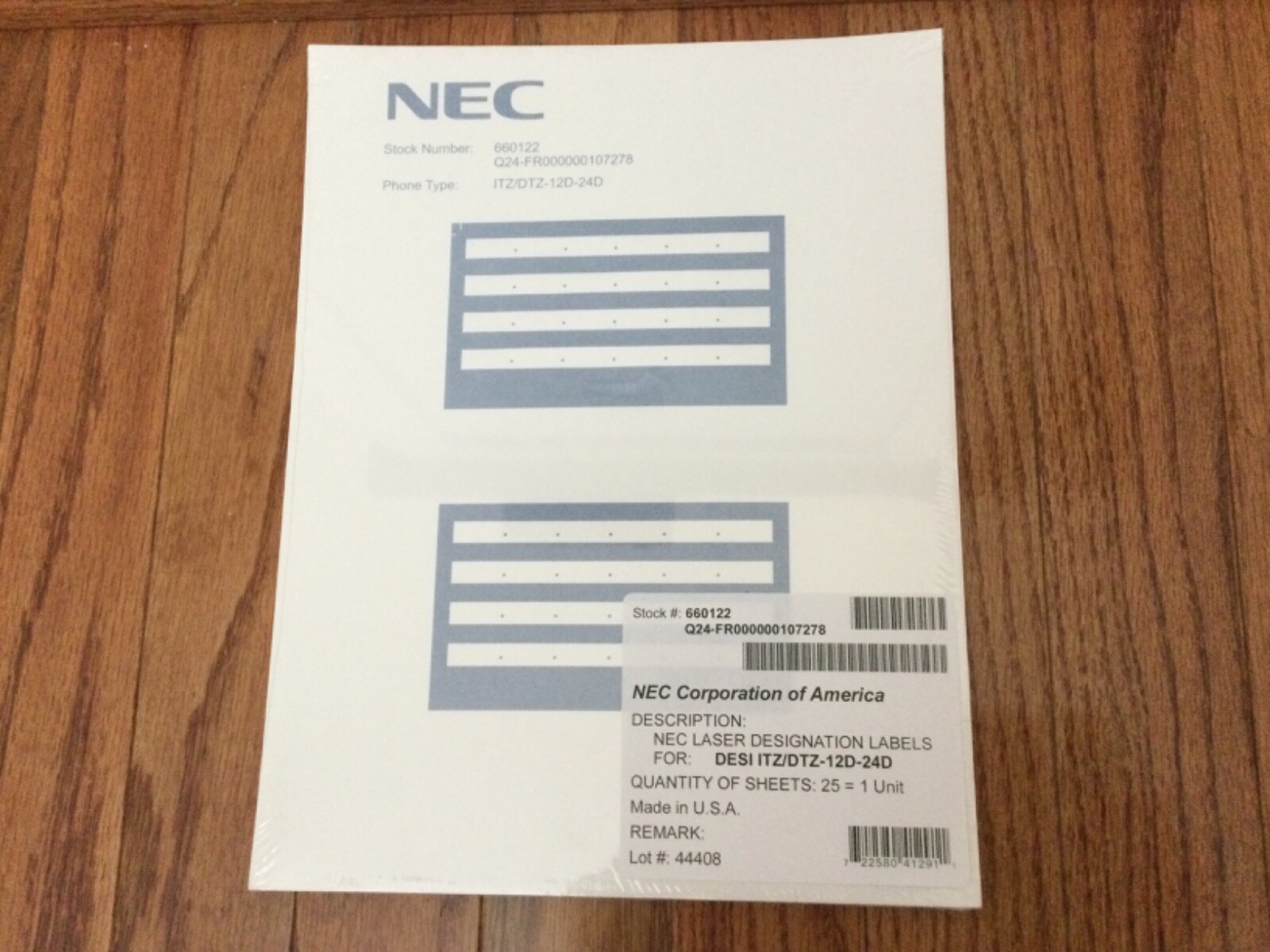 NEC DESIGNATION LABELS ITZ DTZ-12D & 24D STOCK #660122 Q24 ...