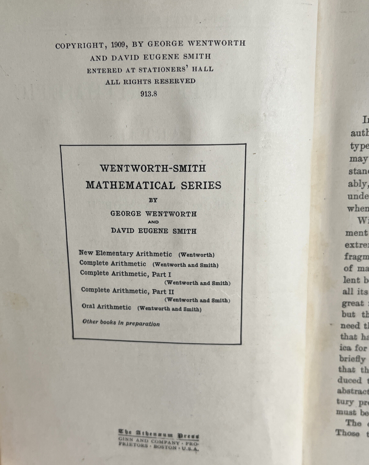 1909 Complete Arithmetic Part II Hardcover George Wentworth | eBay