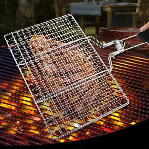 Stainless Steel BBQ Mesh Non Stick Grilling Basket Grill Mesh Meat ...