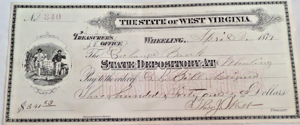 West Virginia check 1879 E. L. Bill A. Cain Criminal Charges | eBay