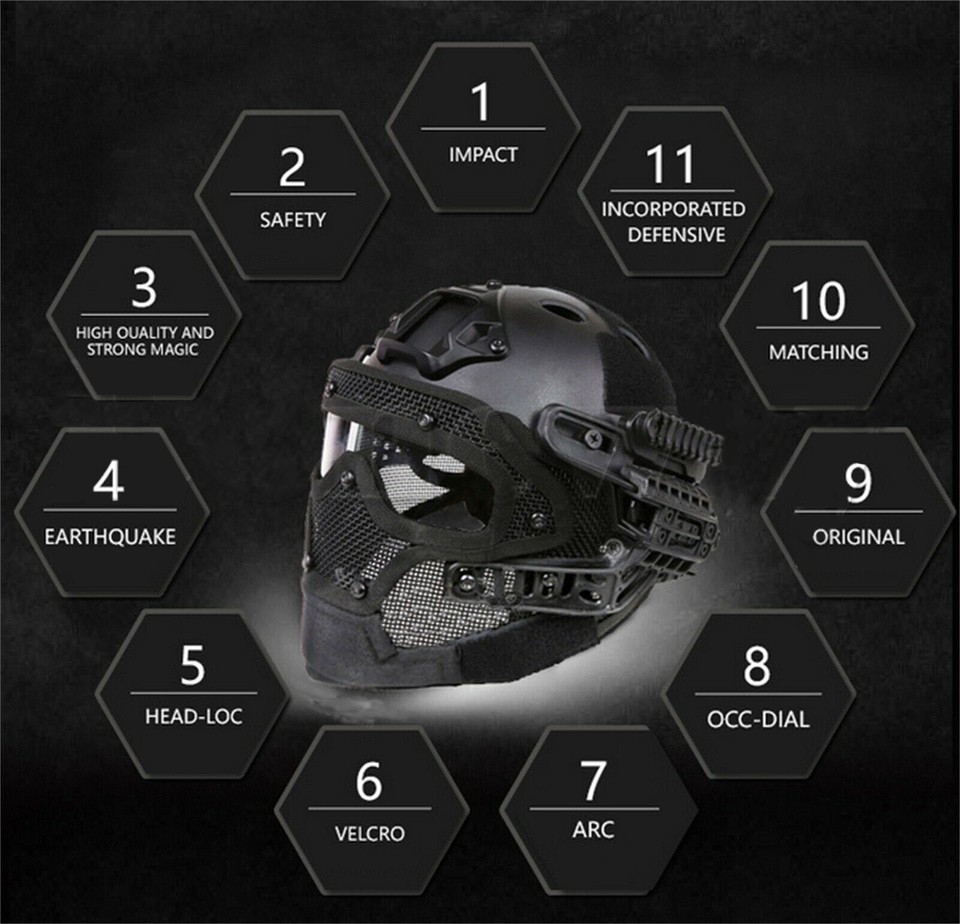 Tactical G4 Helmet Full Face Mesh Mask Goggles Armor Protective PJ FAST ...