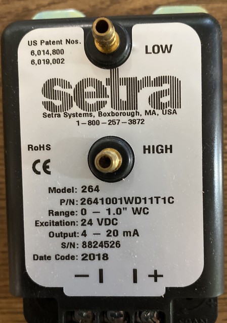 Setra Model 264 Differential Pressure Transducer 0" 0.1" WC ...