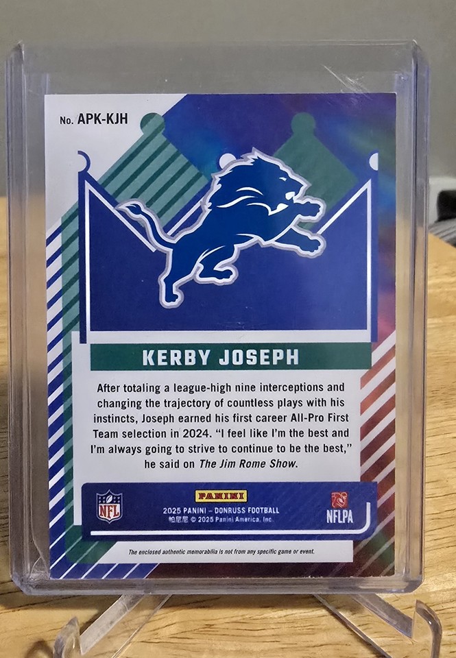Kerby Joseph 2025 Donruss All Pro Kings #356/425 Patch No. APK-KJH ...