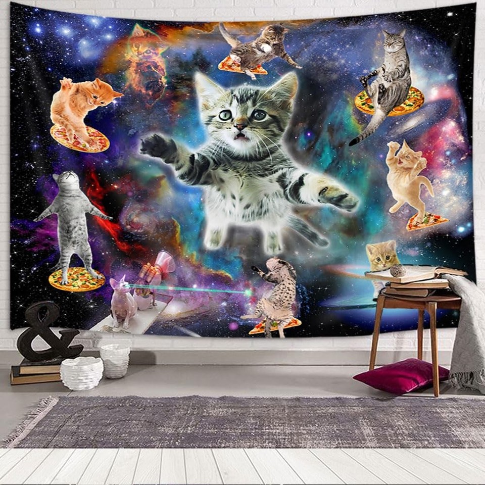 Cats Tapestry, Cool Funny Kittens Starry Sky Nebula Galaxy Milky Way ...
