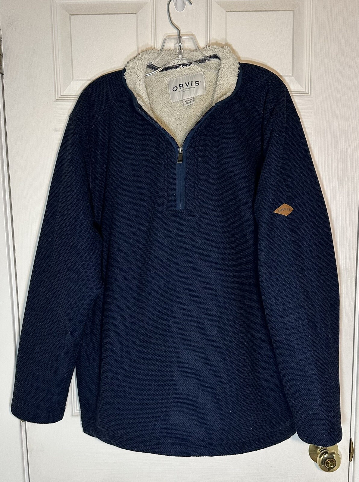 Orvis Jacket Men’s XXL Blue 1/4 Zip Sherpa Lined Pullover Pockets ...