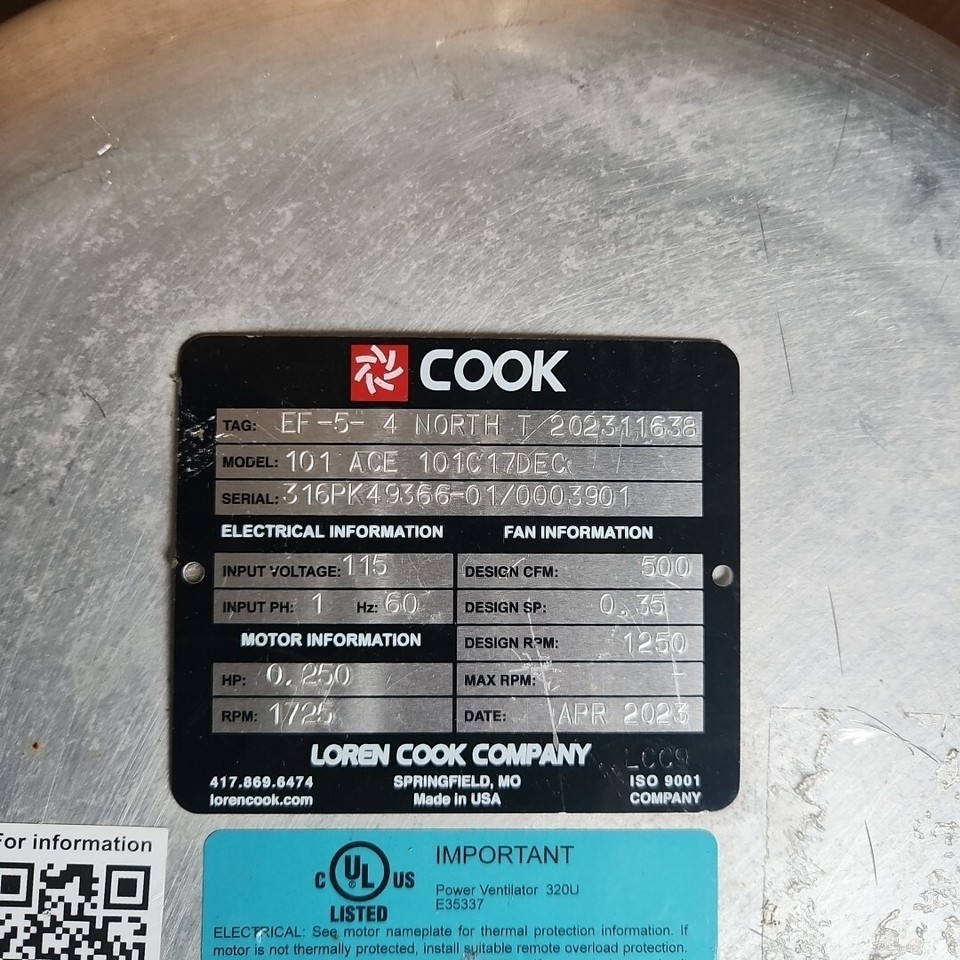 101C17DEC Loren Cook Direct Drive Exhaust Fan 115/60/1 New Open Box | eBay