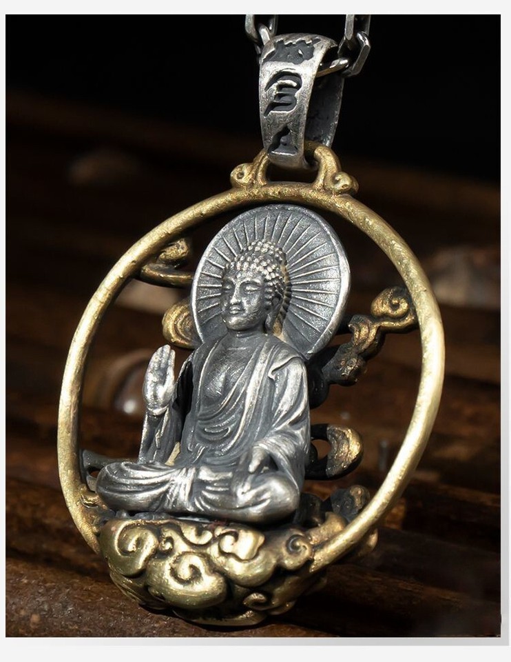 Men's Buddhist Amulet 925 Silver Plated Buddha Necklace Gift with 70CM ...