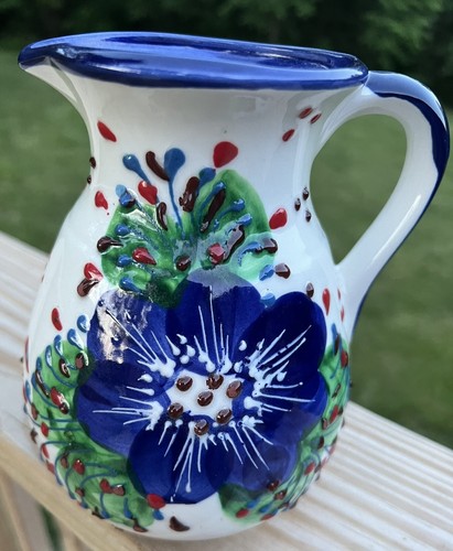 Hnos Pedraza Hand Painted Ceramic Pitcher Made in Spain VGC Blue Flower ...