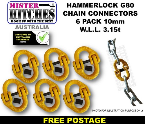 6 x 10mm 3.15 tonne Chain Link Connectors Hammerlock Joiner 4X4 Chain ...