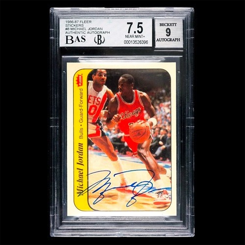 1986 FLEER Sticker #8 MICHAEL JORDAN Rookie Autograph 🔥 BGS Beckett 9 ...