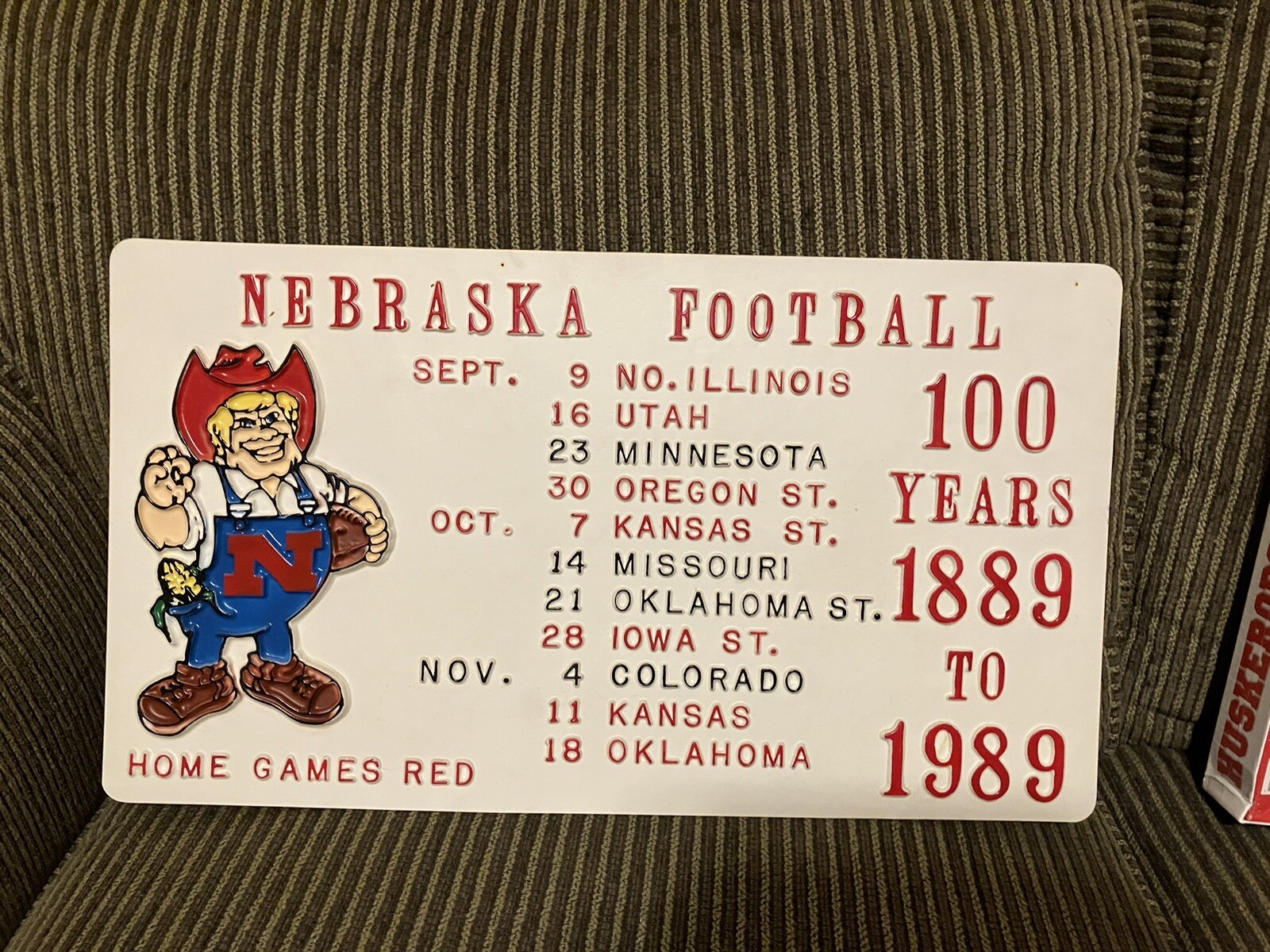 VINTAGE NEBRASKA FOOTBALL HERBIE HUSKER 100 YEARS " 1889 to 1989 ...