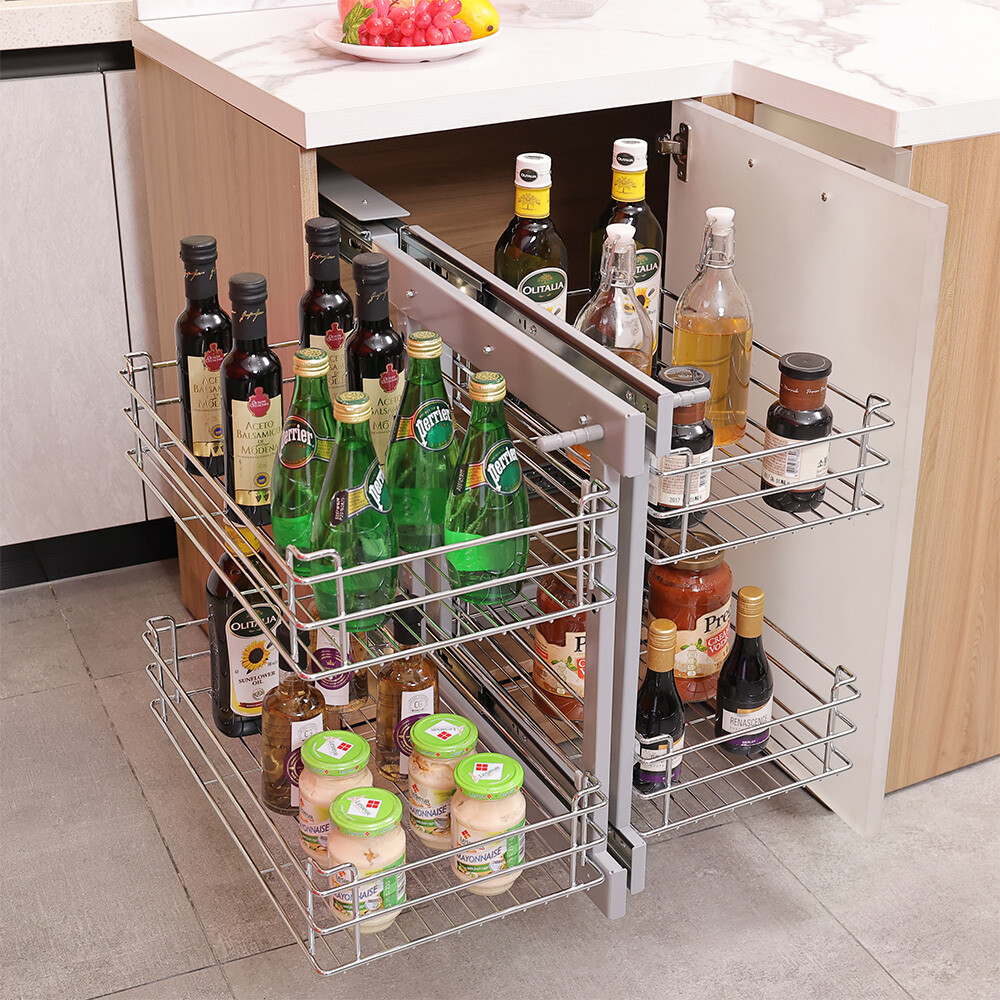 4PCS PULL OUT SOLID BASE SLIDE OUT BASKET SET KITCHEN CABINET LARDER ...