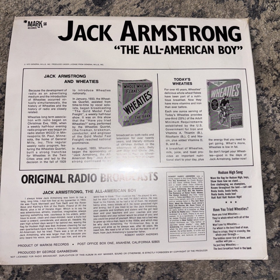 Vtg Wheaties Presents Jack Armstrong Radio Broadcasts1933 LP 1973 Vinyl ...