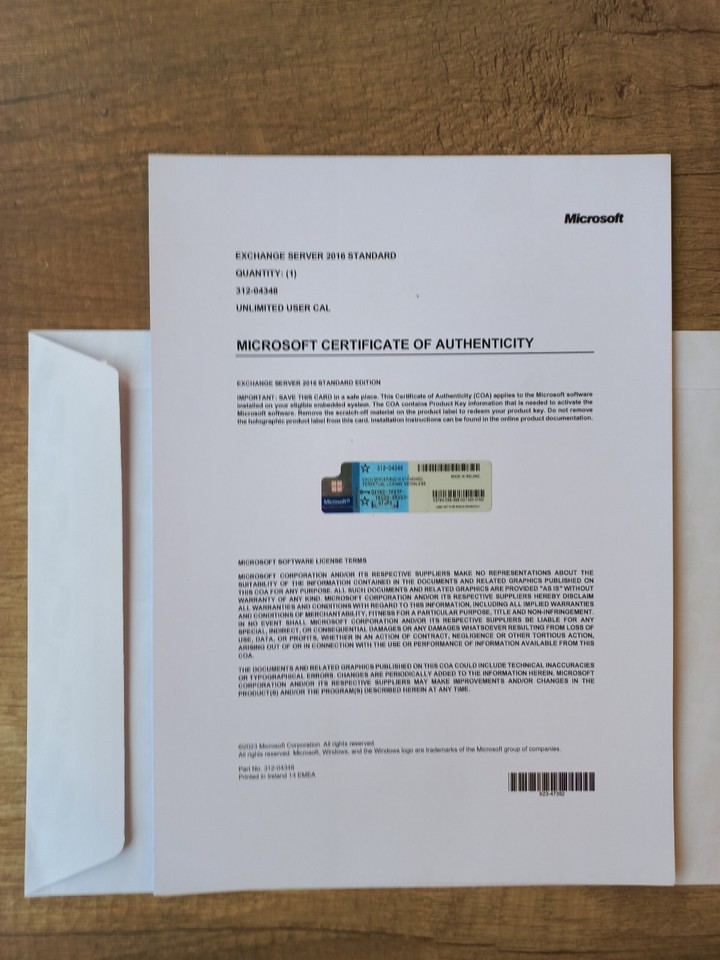 Microsoft Exchange Server 2016 STANDARD Retail Unlimited CAL CoA ...