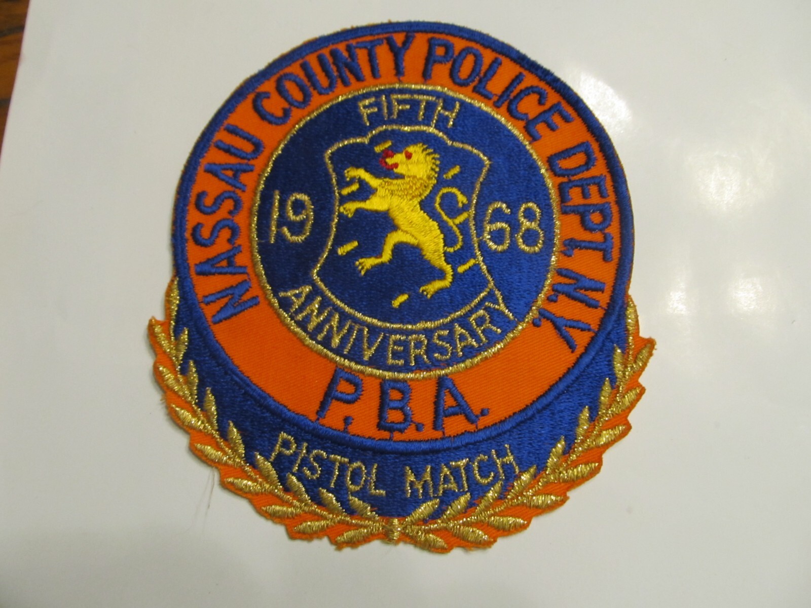 New York Nassau Co Police PBA Pistol Match 1968 Patch Old Cheese Cloth ...