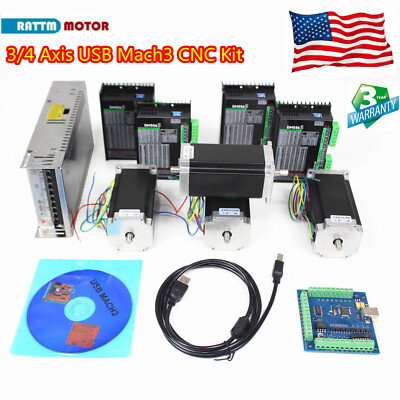 〖US〗 4 Axis USB CNC Mach3 Controller Kit Nema23 Stepper Motor Driver 425oz-in 3A | eBay