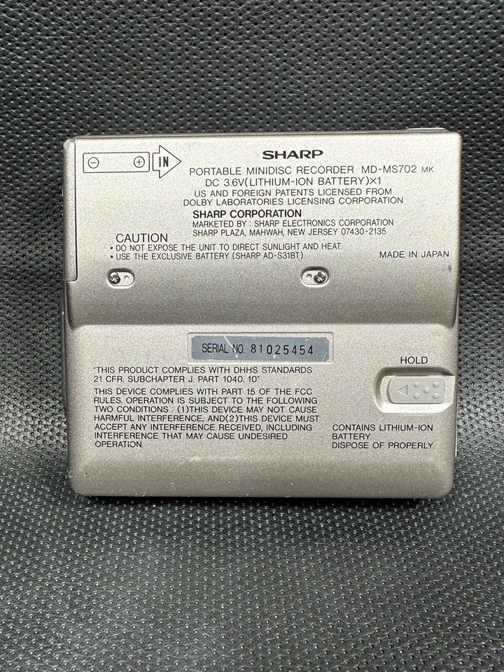 Vintage Sharp MD-MS702 Minidisc Player with Battery Remote And Charger ...
