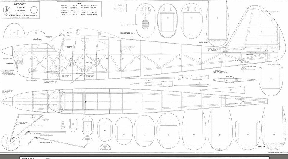 Vintage Old Timer Mercury 96-in Wingspan Giant RC Model Airplane Plans ...
