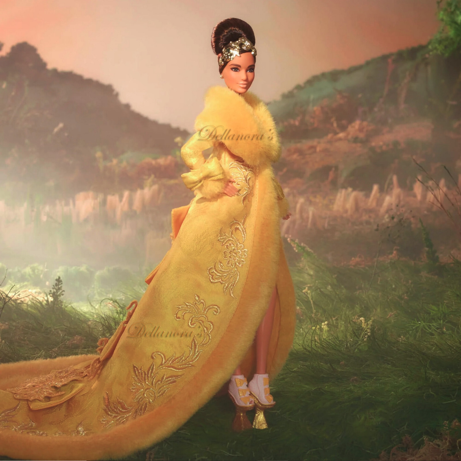 Barbie Guo Pei Golden-Yellow Gown Embroidered PLATINUM Label Doll ...