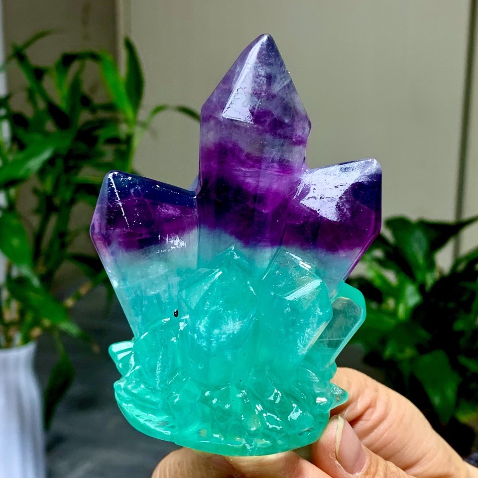 418G Natural fluorite many pointed tower crystal cluster mineral sample ...