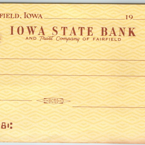 c1920s Fairfield Iowa State Bank & Trust Company Blank Check Antique ...