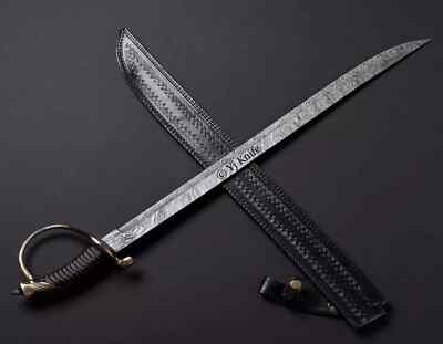 CUSTOM HANDMADE 32 INCHES DAMASCUS STEEL CUTLASS RAPIER REAL SWORD WITH ...