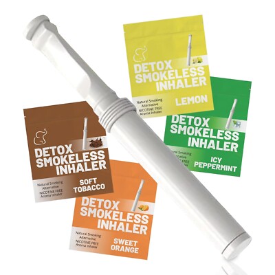 Detox Smokeless Quit Smoking Essential Oil Aroma Inhaler 4 Flavor-Pack ...