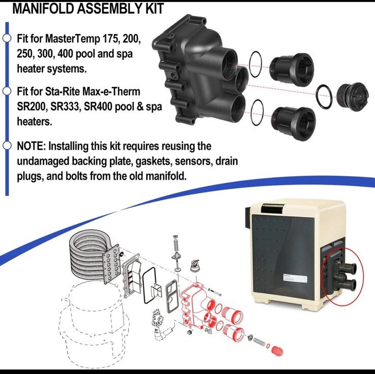 Pool Heater Manifold Body w/O-Ring for Pentair MasterTemp, Sta-Rite Max ...