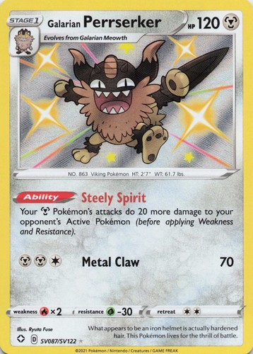 Galarian Perrserker #SV087/SV122 - Shining Fates - Shiny Holo Rare ...