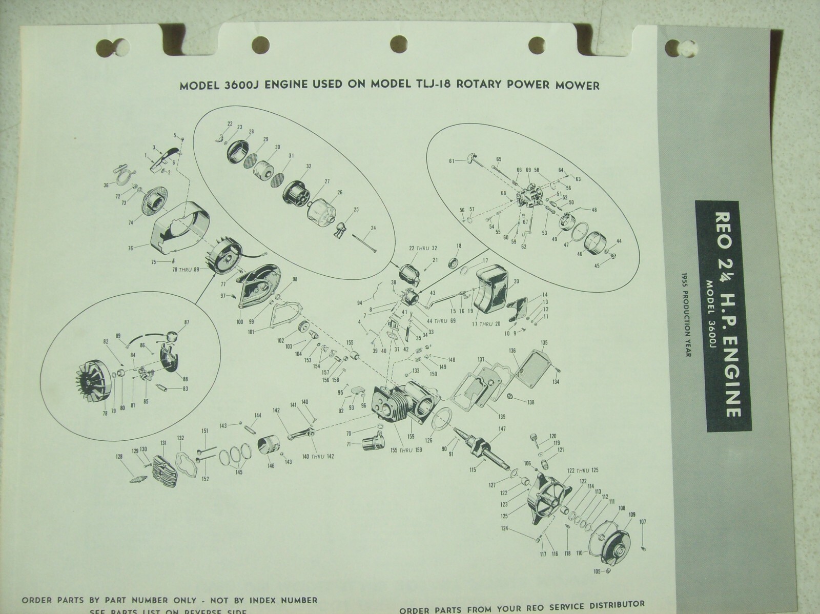 Original REO ~ Model 3600J 2 1/4hp Engine for TLJ-18 Mower ~ Parts List ...