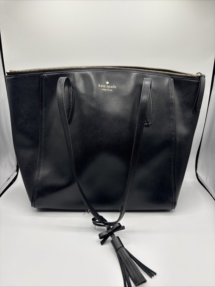 Kate Spade Smooth Leather Kali Large Black Shoulder Bag Tote Zipper ...